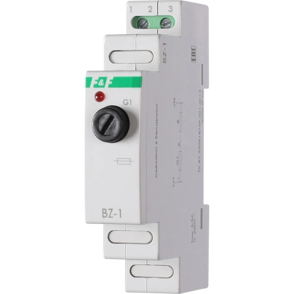 Евроавтоматика F&F Блок защиты BZ-1 1 предохранитель для монтажа на DIN-рейке, индикатор срабатывания, 1 модуль, EA09.001.001
