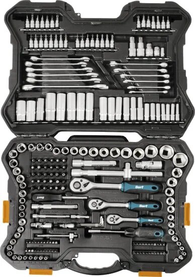 Универсальный набор инструментов Bort BTK-215 (215 предметов), 1/4", 3/8", 1/2"