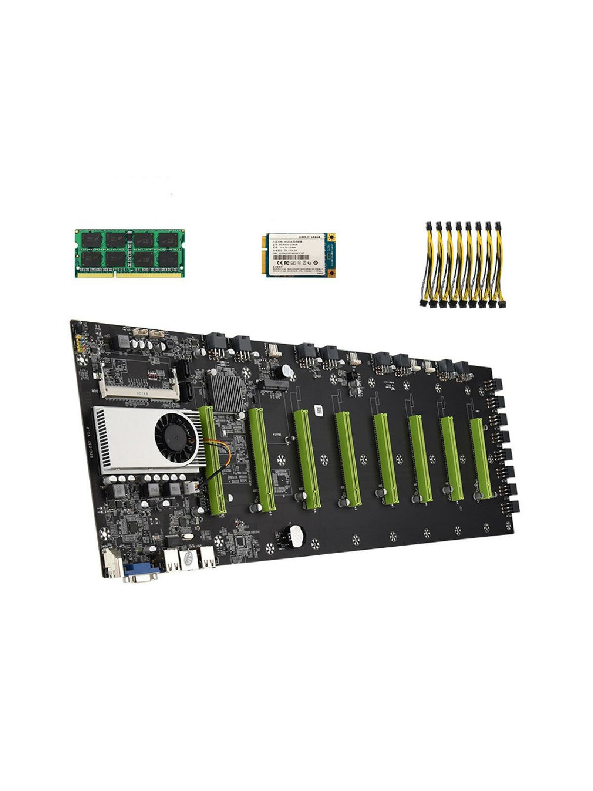 BTC-D37 Professional Mining Motherboard Set 8 PCI-E 16X Slots 4G DDR3 Sodimm Memory 128G mSATA SSD with 8pin Cable