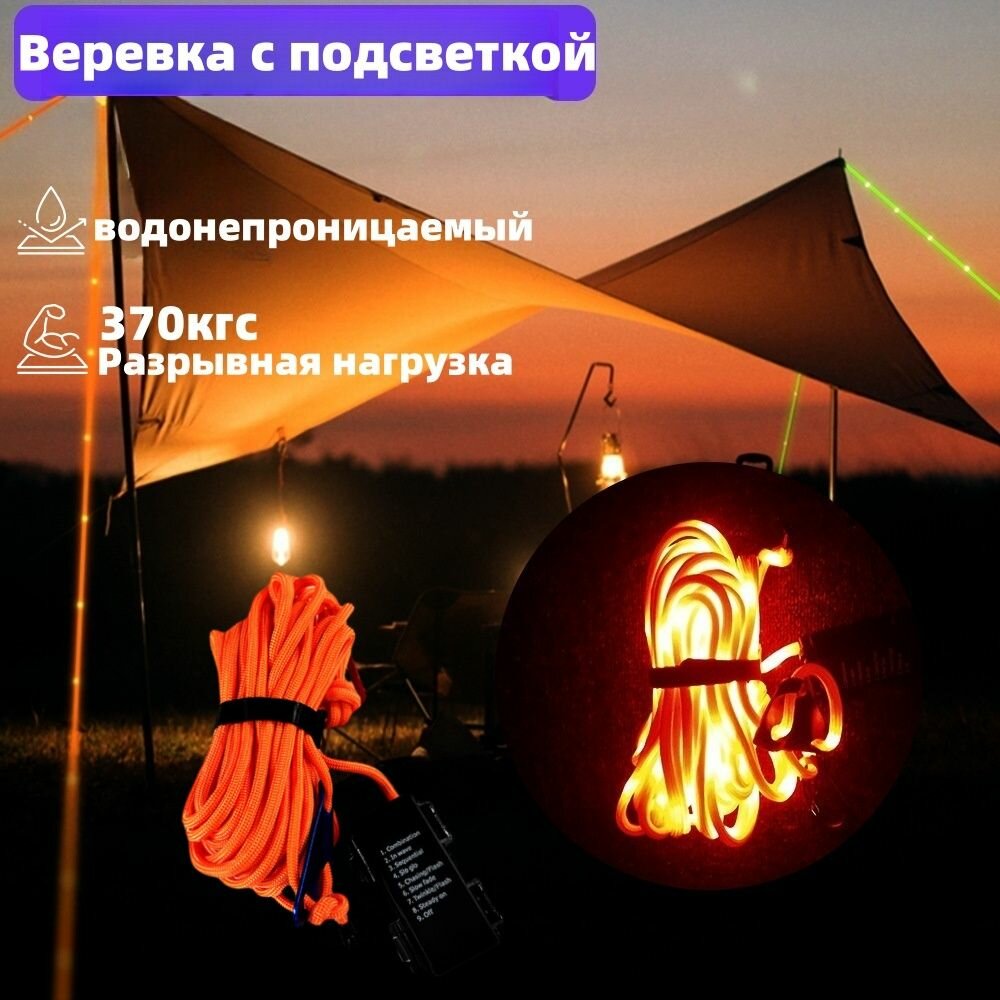 Оттяжки для палатки с подсветкой, Веревка для кемпинга, походов, палаток, 10 метров