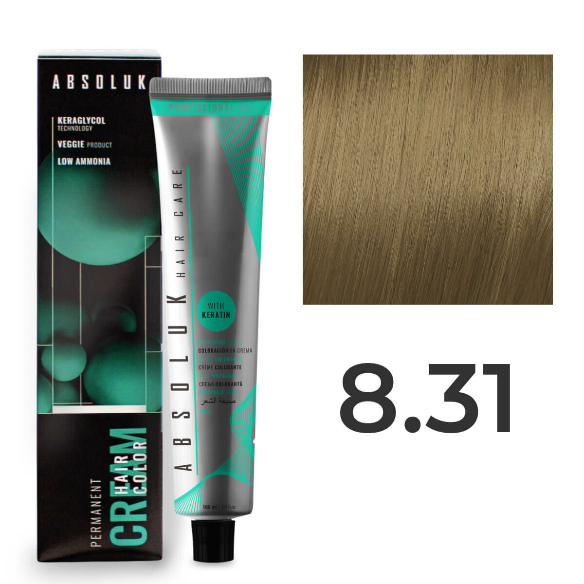 Перманентная крем-краска для волос Absoluk Hair Color Cream 8.31 Светлый русый Золотисто-пепельный, 100 мл