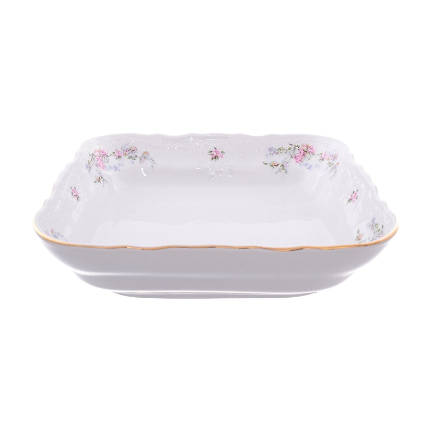 Салатник квадратный 25 см; "Bernadotte", декор "Дикая роза, отводка золото", Thun/ БТФ0955