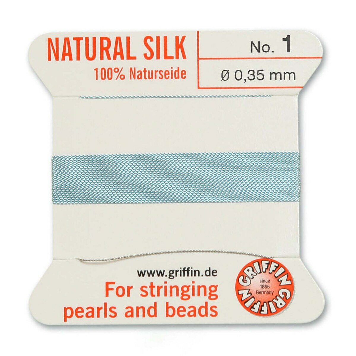 Нить шелковая, Griffin No.1 (0.35мм), бирюзово-голубая, с иглой, моток, 2 метра
