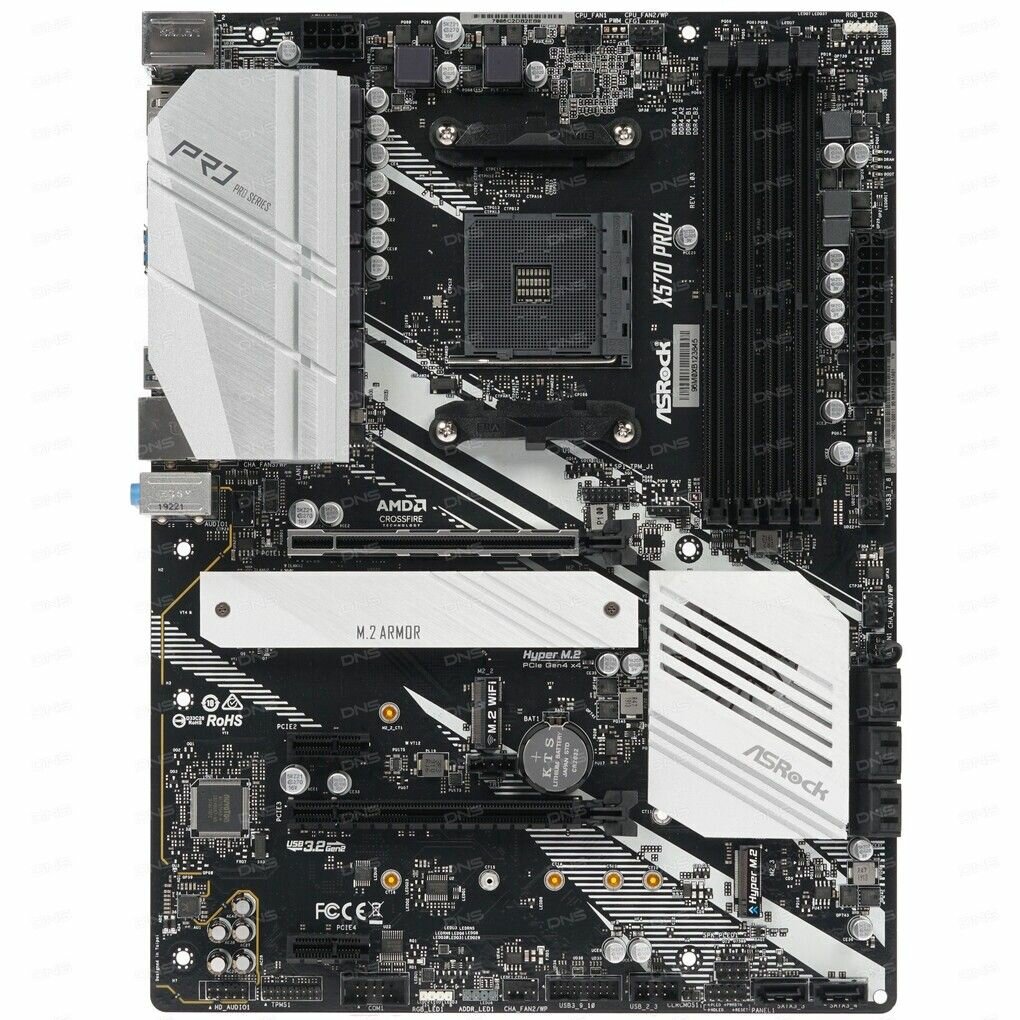 Материнская плата ASRock X570 Pro4 (X570 Pro4) - AM4, AMD X570, 4хDDR4-3200 МГц, 2хPCI-Ex16, 2хM.2, Standard-ATX