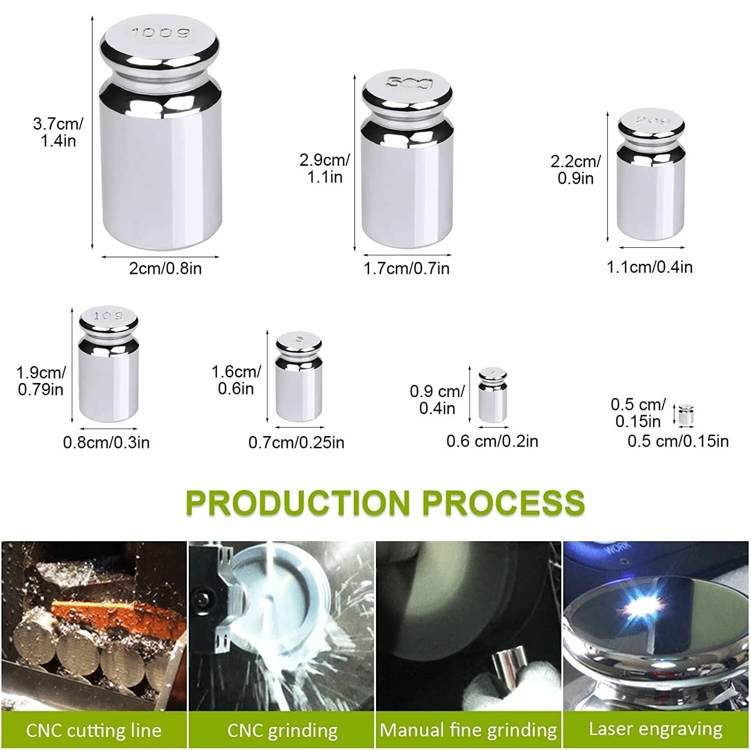 Набор калибровочных гирь "Без бренда", углеродистая сталь, серебристый, 7 шт