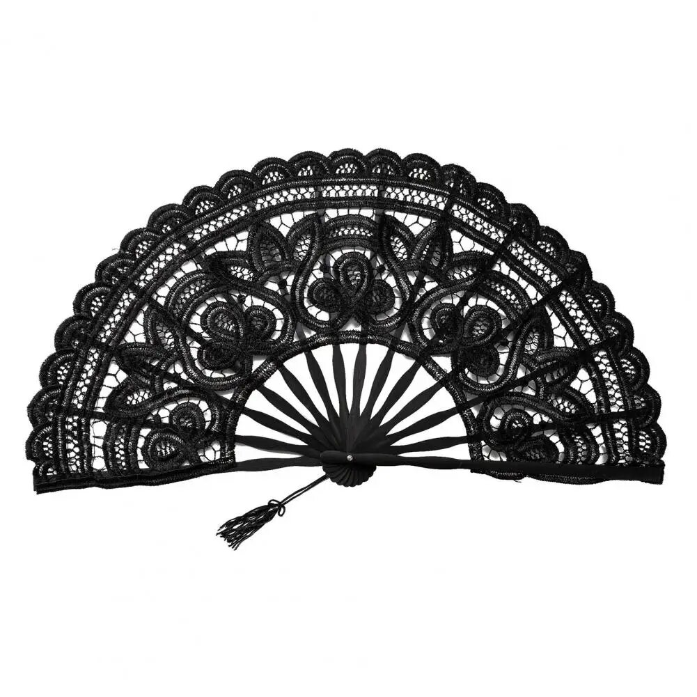 Винтажный кружевной веер Черный, Black