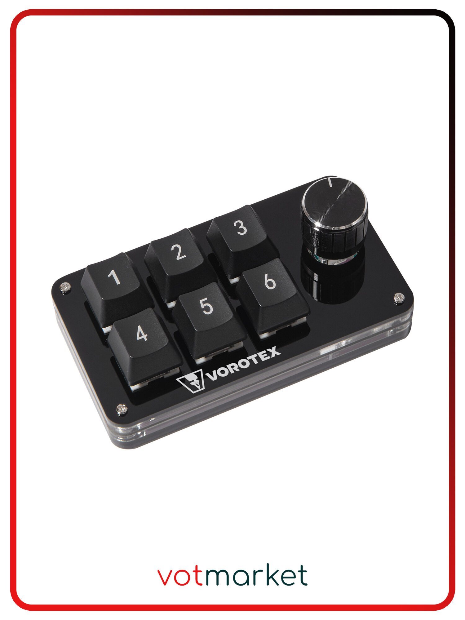 Мини клавиатура для ритм-игр и записи макросов VOROTEX K06 Knob, Hot Swap Red Switch, чёрный