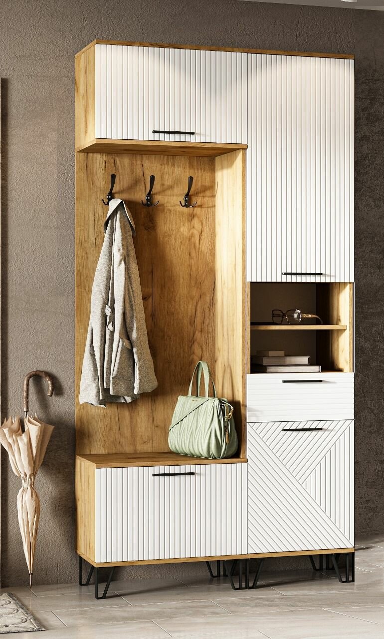 Комплект прихожей Флэш с открытым пеналом 105 см. Браш Вайт/Дуб Крафт