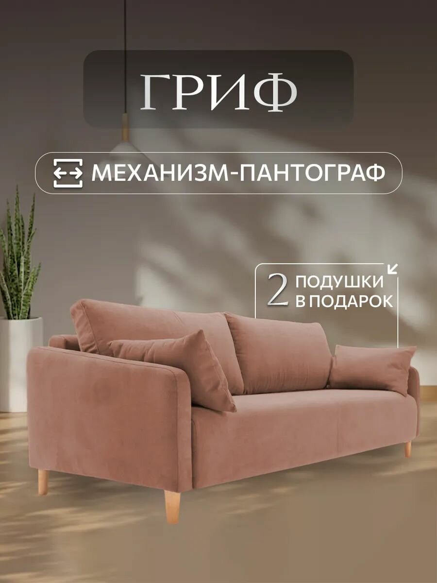 Диван-кровать гриф раскладной на кухню, в гостиную, спальное место 150х200, пудровый
