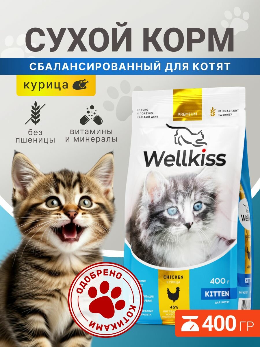 Wellkiss Kitten Сухой корм для котят, с курицей, 400 гр.