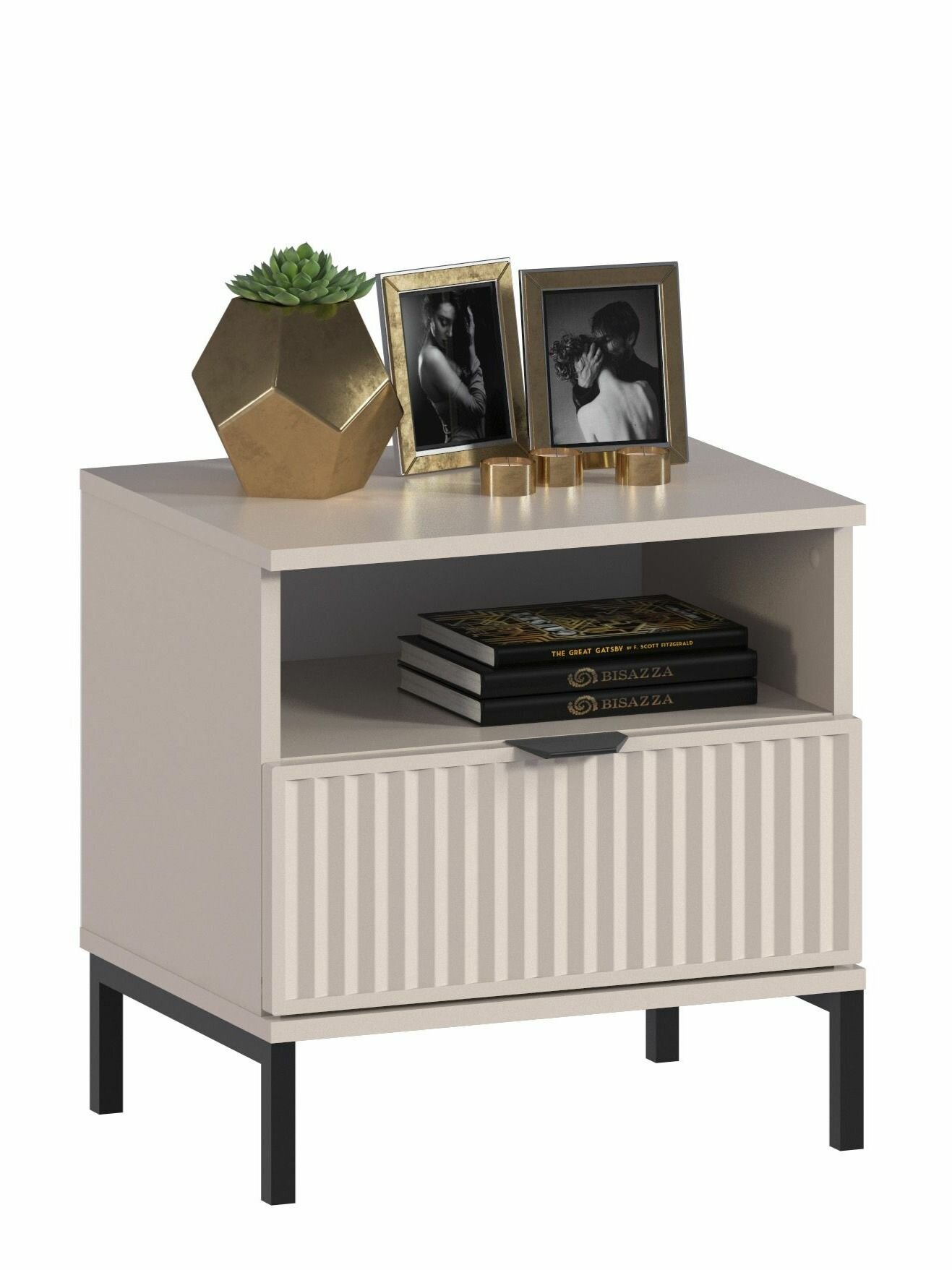 Тумба прикроватная столплит Турин СБ-3575 с полкой и ящиком, ЛДСП, МДФ, Кашемир серый, 50х39х50 см