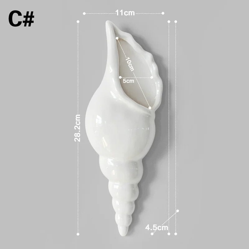 Белая керамическая ваза в форме морской ракушки C-right mouth