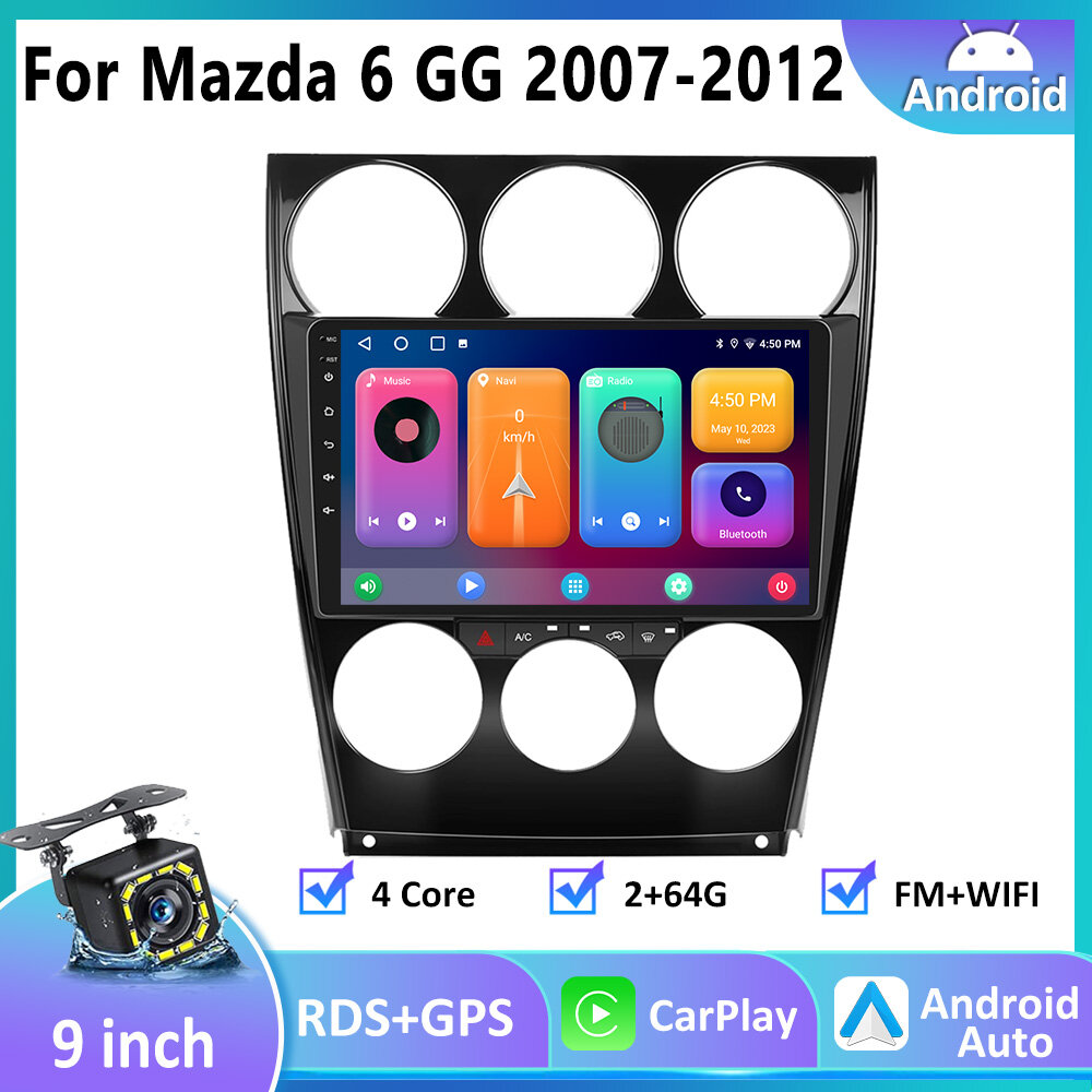 Магнитола для Mazda 6 GG 2007-2012, Автомагнитола для Мазда ,2din android 2+64G Мультимедиа Bluetooth FM WIFI Автомобильный