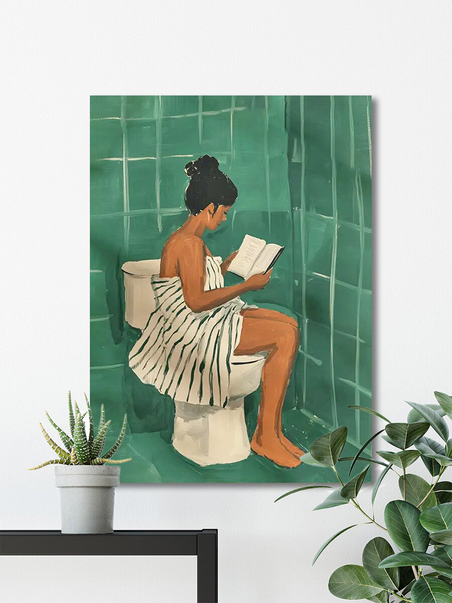 Картина в туалет на стену, "Девушка читает книгу", 40х60 см.