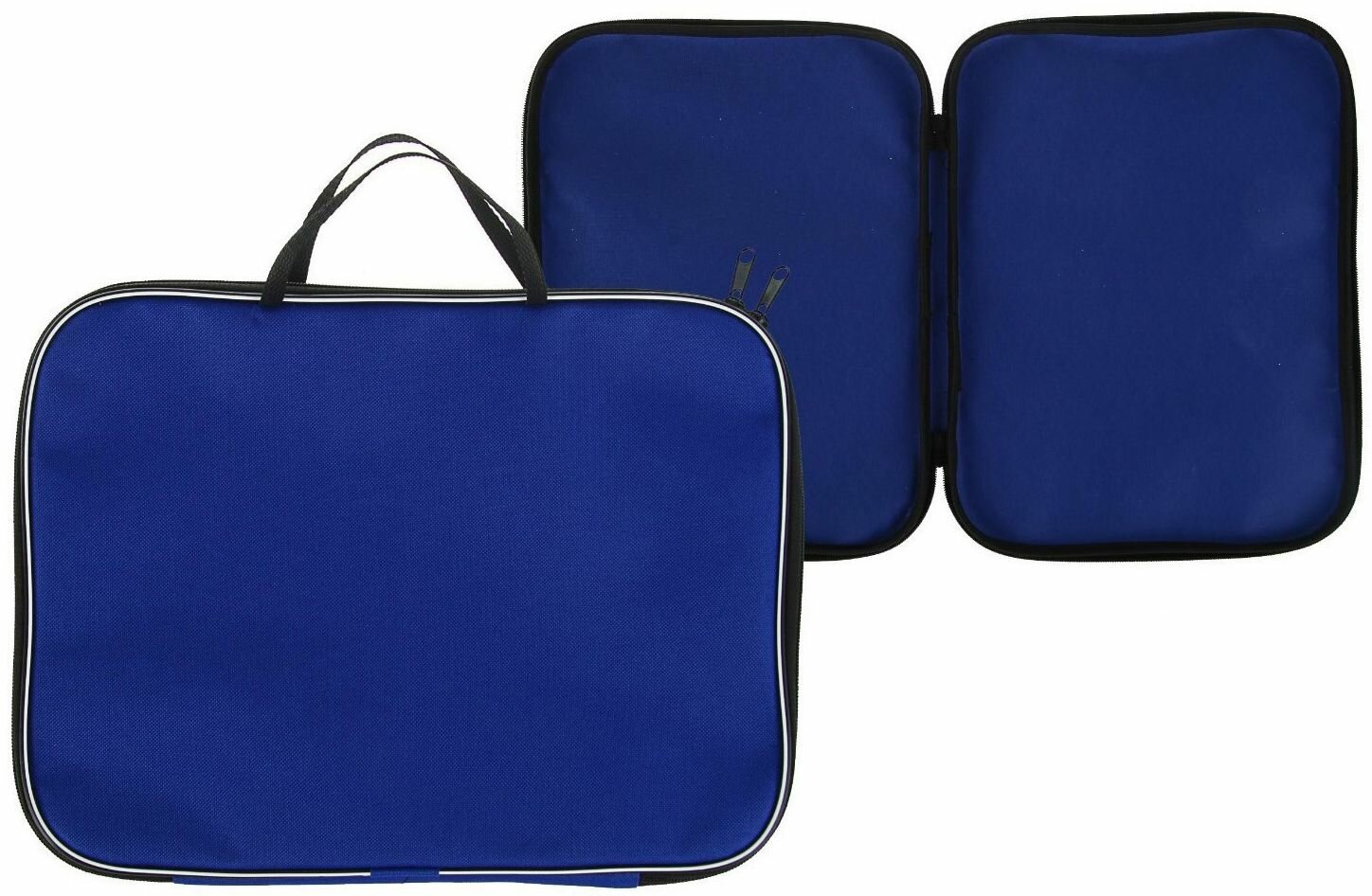 Папка текстильная "Офис" на молнии с ручками, сумка-портфель для тетрадей, бумаг, документов, нейлон 600D, двуцветный кант, А4, 350 х 270 х 20 мм, синяя