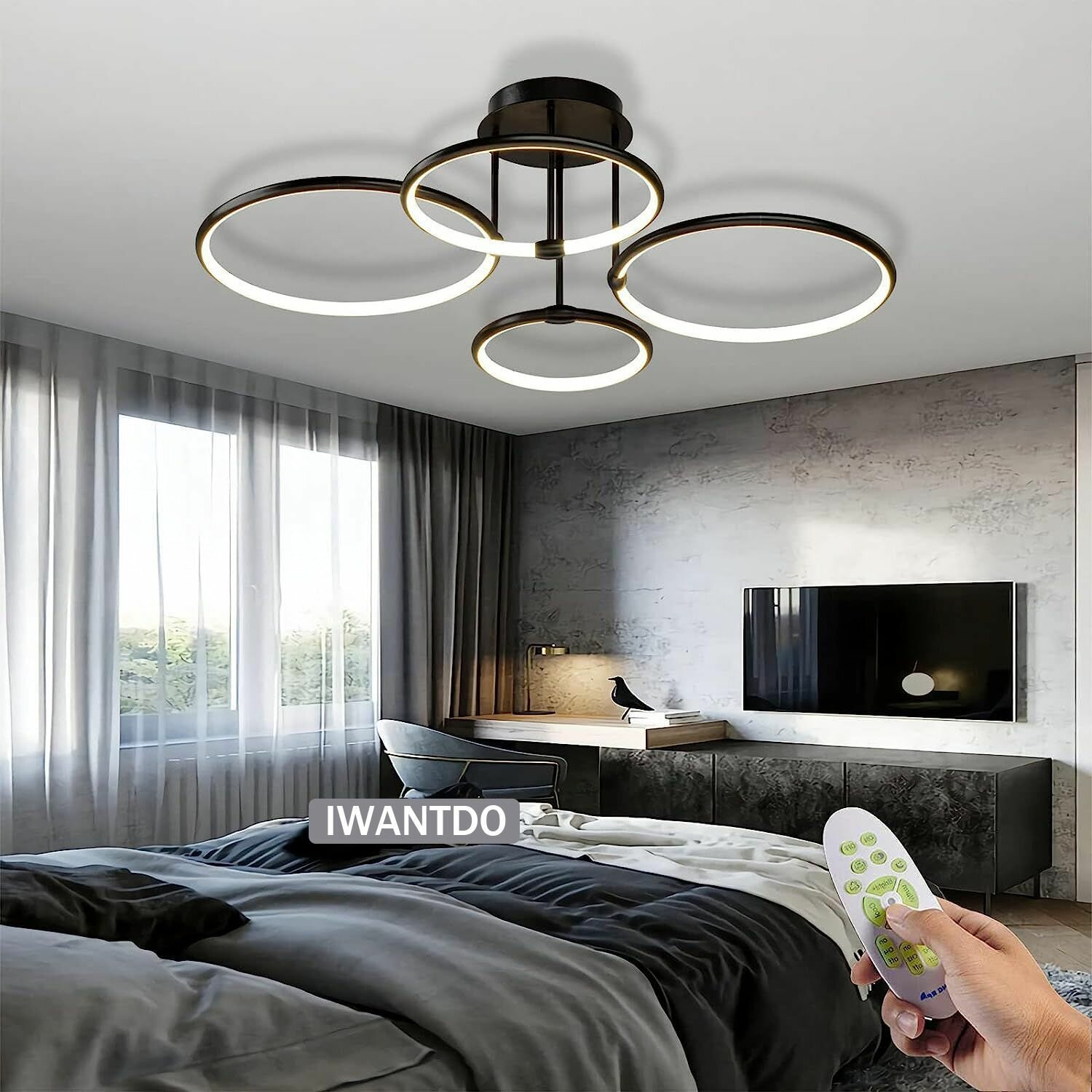 Люстра IWANTDO "4 кольца", LED, пульт, диммирование, IP20, 85 Вт, D75xH32 см