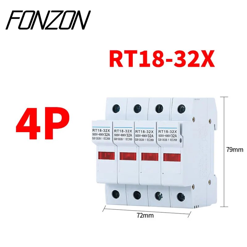 Плавкий предохранитель на DIN-рейку, Φ 1P 2P 3P 4P 500-690 В, защита от короткого замыкания 1-32A, 10x38, RO15, предохранитель с индикатором 3A, 4P
