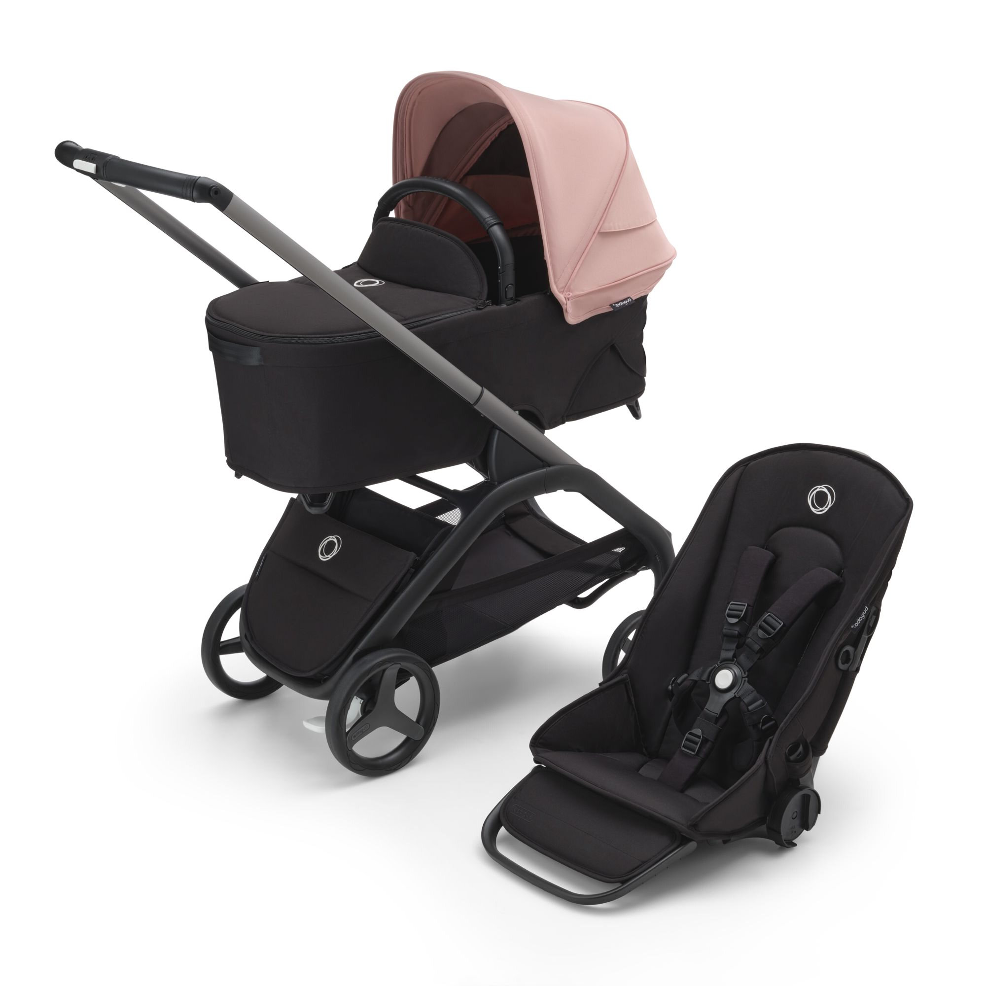 Коляска 2 в 1 Bugaboo Dragonfly на шасси graphite/black/morning pink