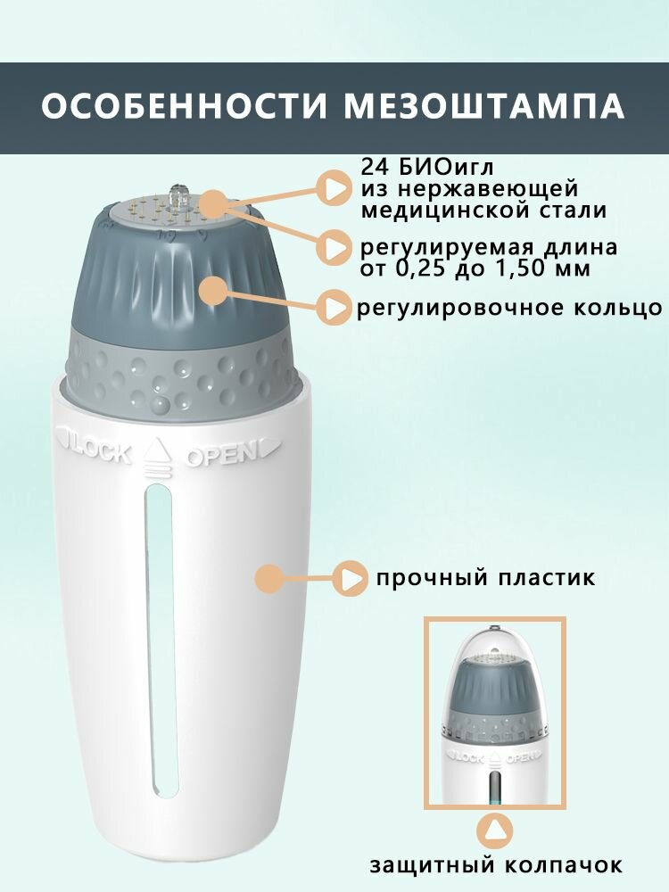 Мезороллер штамп для лица и тела 24 игл регулируемый от 0,25 до 1,50мм