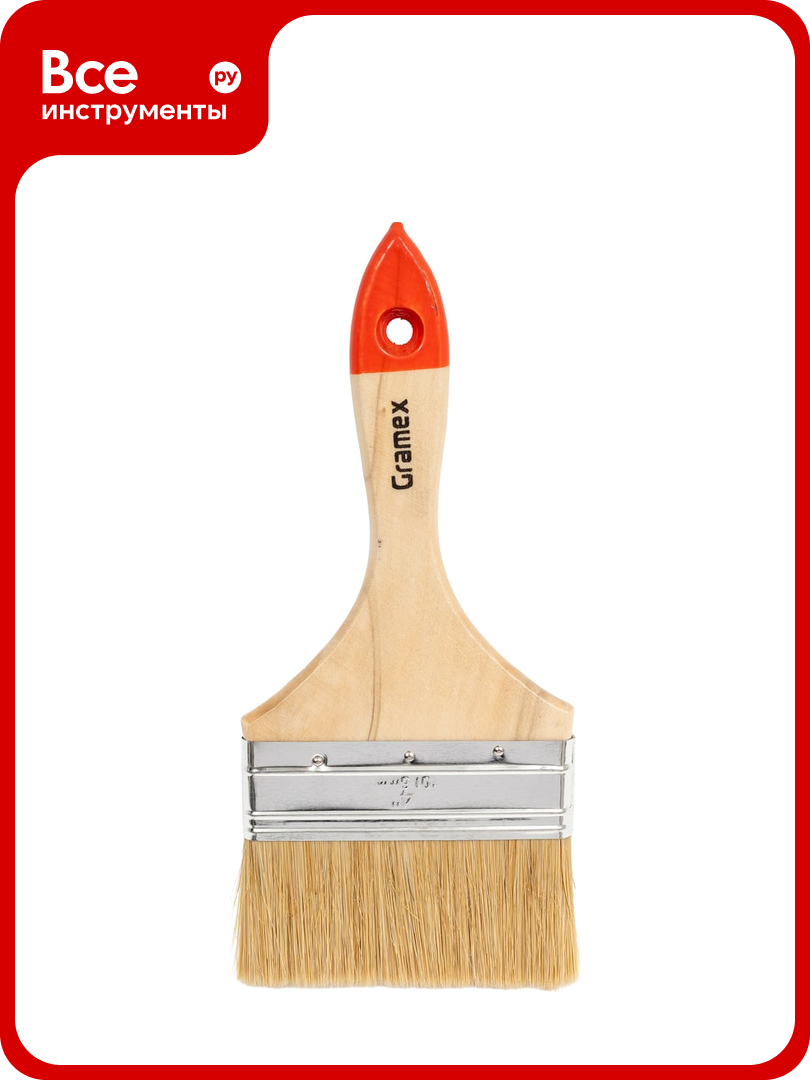 Кисть плоская Gramex Стандарт 100 мм, 4", с деревянной ручкой, искусственная щетина (12/240) 005706