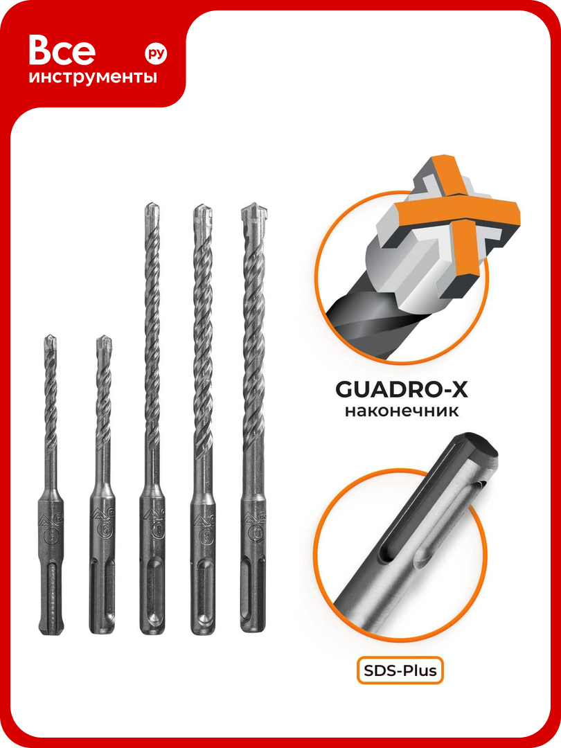 Набор буров по бетону RAGE 5,6x110 + 6,8,10x160 SDS-plus Quadro-X 564545, арматуру при бурении, четырьмя нитями