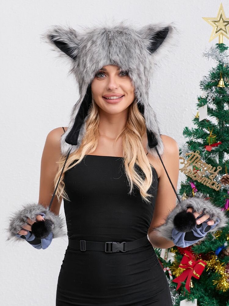 Карнавальный набор- Костюм лисы 3в1. Плюшевая шапка, когти варежки, лисий хвост