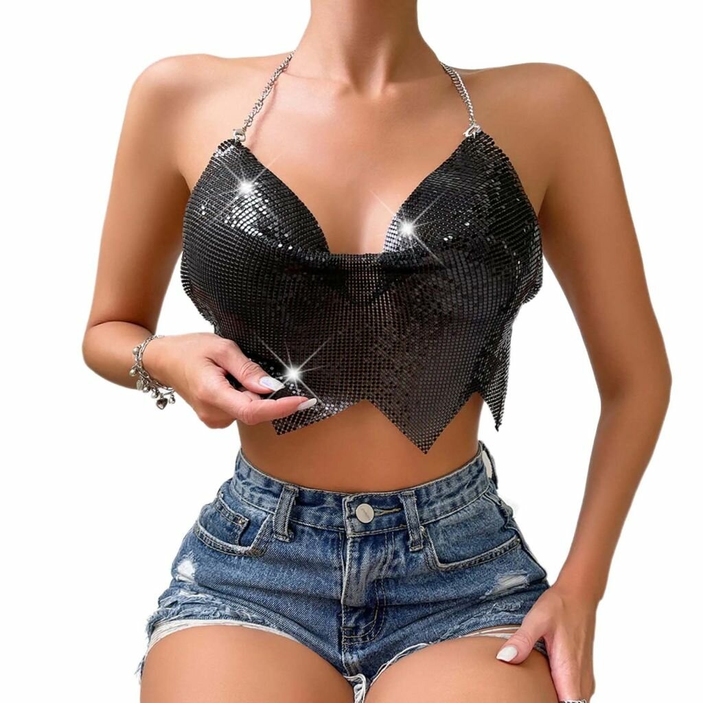 Расшитый блестками холтер-слинг на бретельках