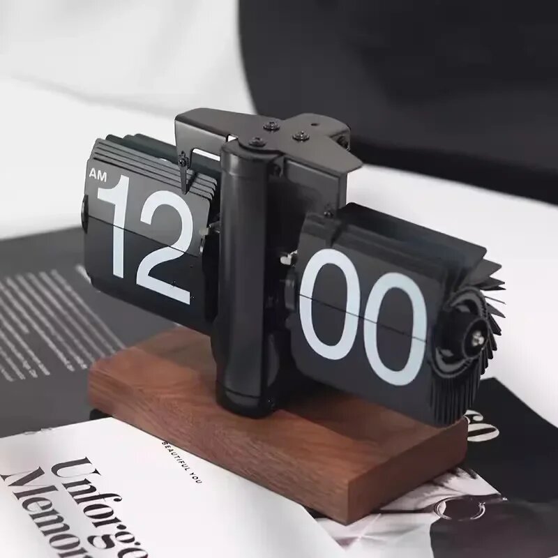 Ретро-раскладные часы — цифровой винтажный будильник с большим дисплеем, питанием от батареи, цифровые часы для спальни/офиса, Черный