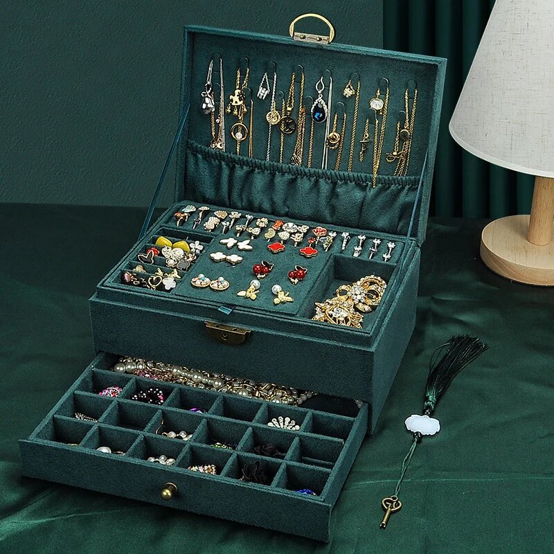 Бархатная шкатулка для украшений, Изумрудный