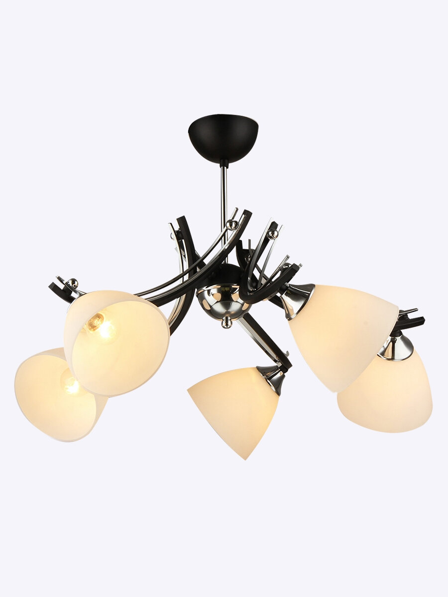 Потолочная люстра на штанге 5 плафонов черно-белая Hiper Miranda H131-5