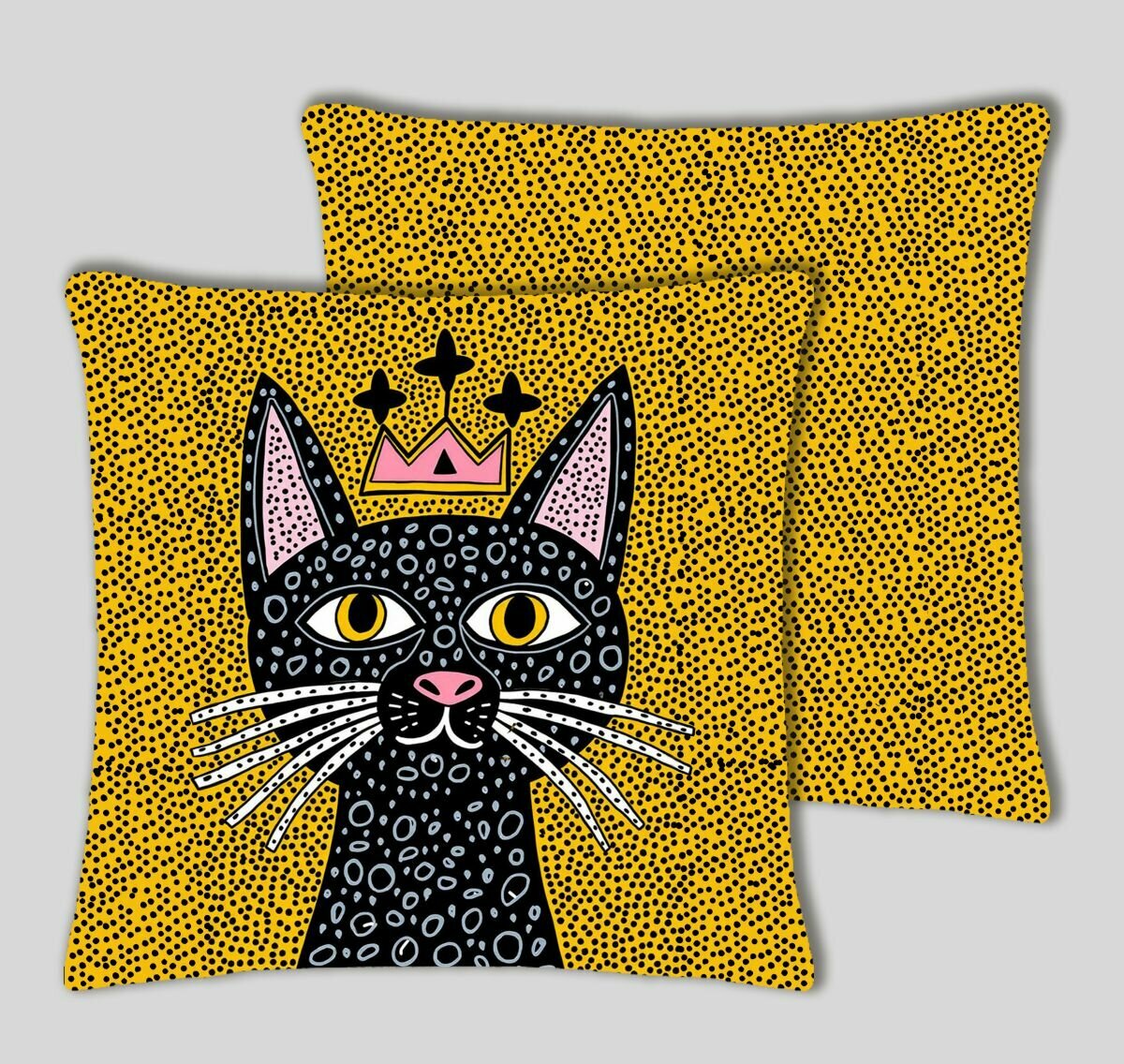 Подушка декоративная Котик в короне 45х45 велюр рисунок с двух сторон