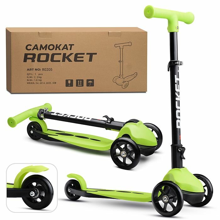 Самокат детский Oubaoloon трёхколёсный, колёса PU, цвет салатовый, складная конструкция