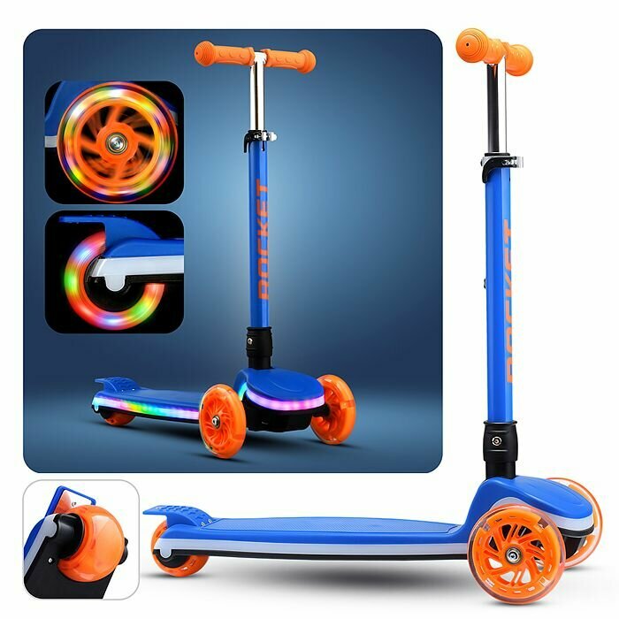 Самокат детский Oubaoloon трёхколёсный, колёса световые PU, цвет синий