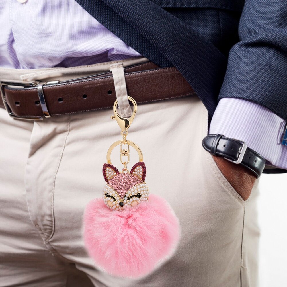 Высококачественный брелок для ключей с пушистой головой лисы, шарик из сплава, брелок для ключей, украшение, брелок