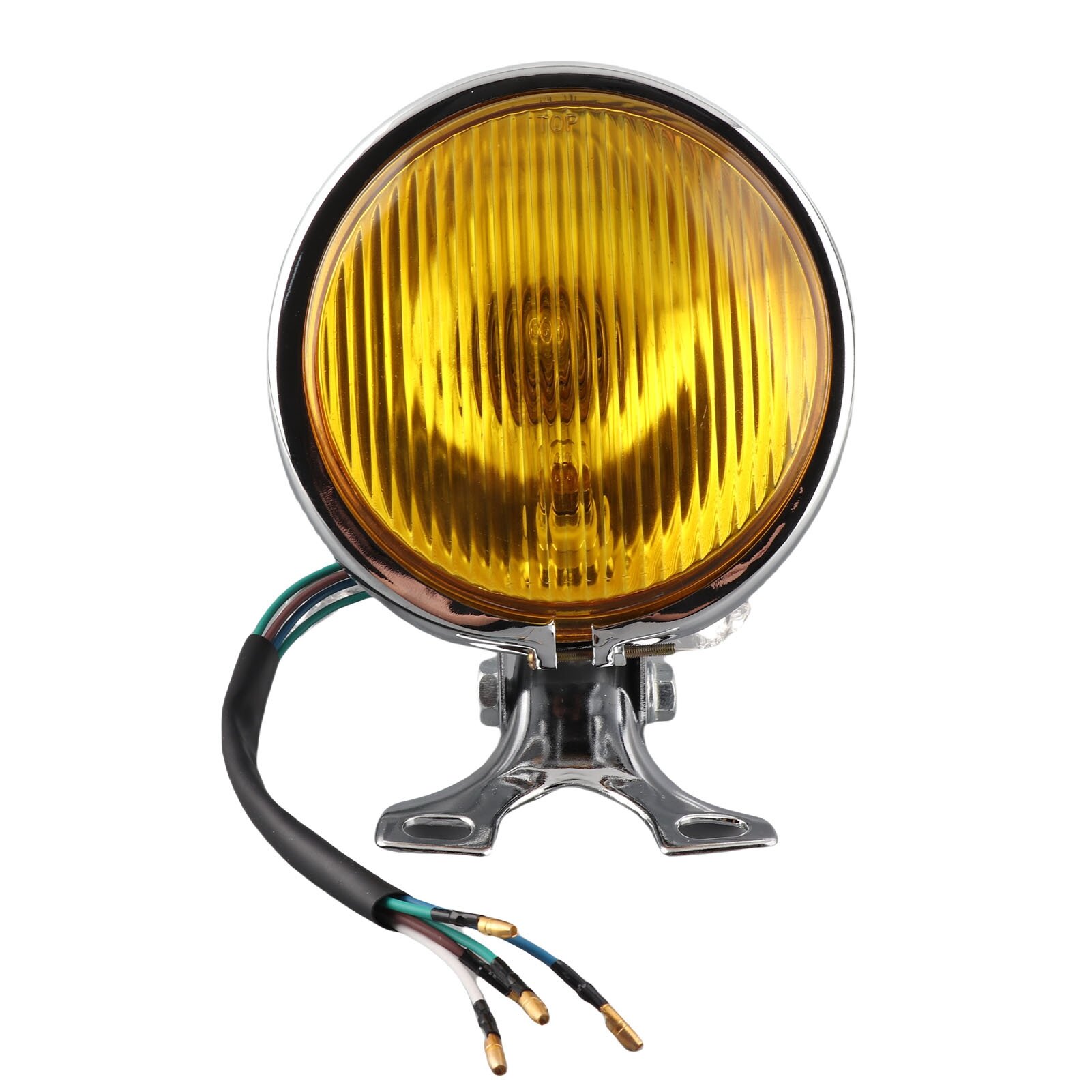 Универсальная фара для мотоцикла в винтажном ретро-стиле с серебристым корпусом и жёлтым стеклом, классическая фара для мотоцикла, модификация, аксессуар для индивидуальной замены