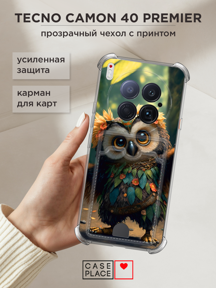 Чехол на Tecno Camon 40 Premier (Текно Камон 40 Премьер) с картой и принтом Тропическая сова