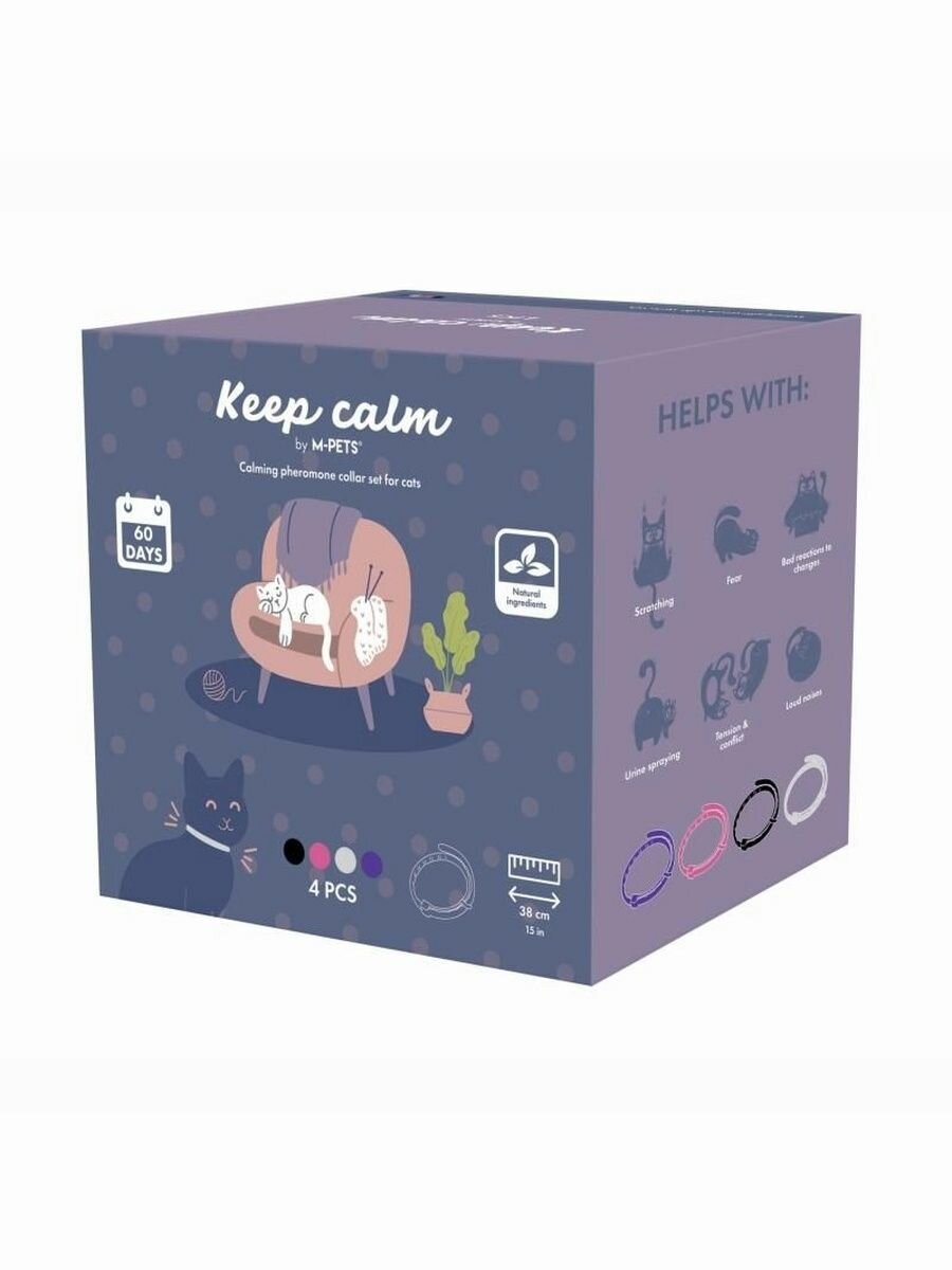 M-PETS Keep Calm успокаивающий феромон для кошек, ошейник 4 шт в упак.