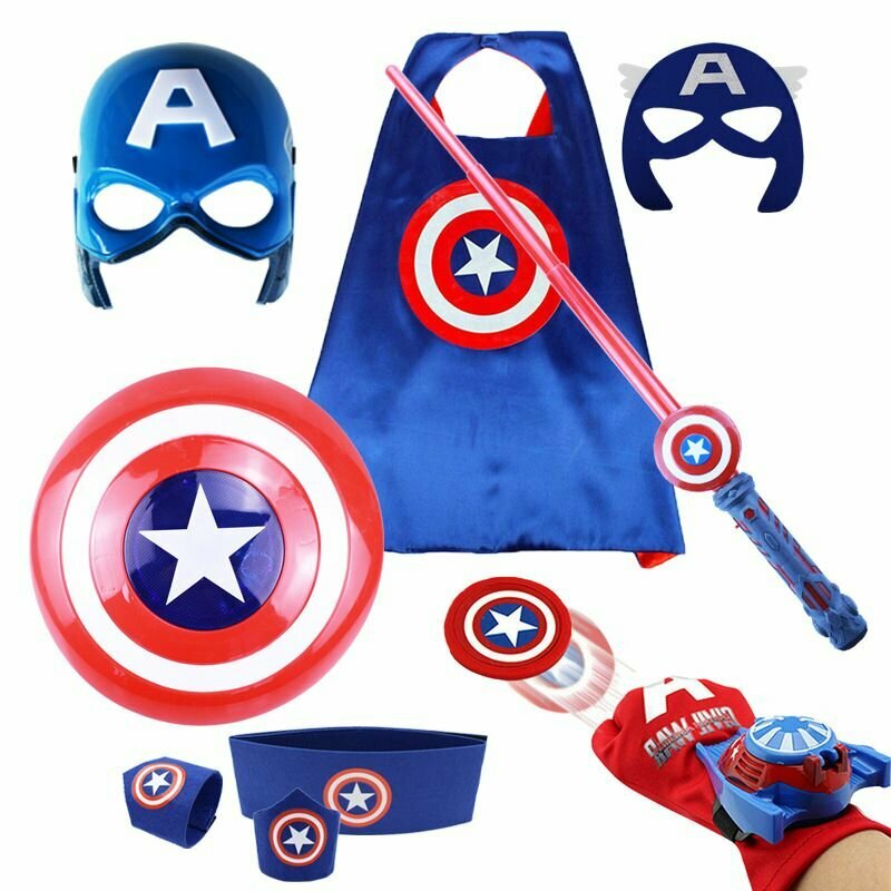 Пусковая установка капитан америка, перчатки супергероя, световой меч+Маска + плащ+Щит ролевые игры