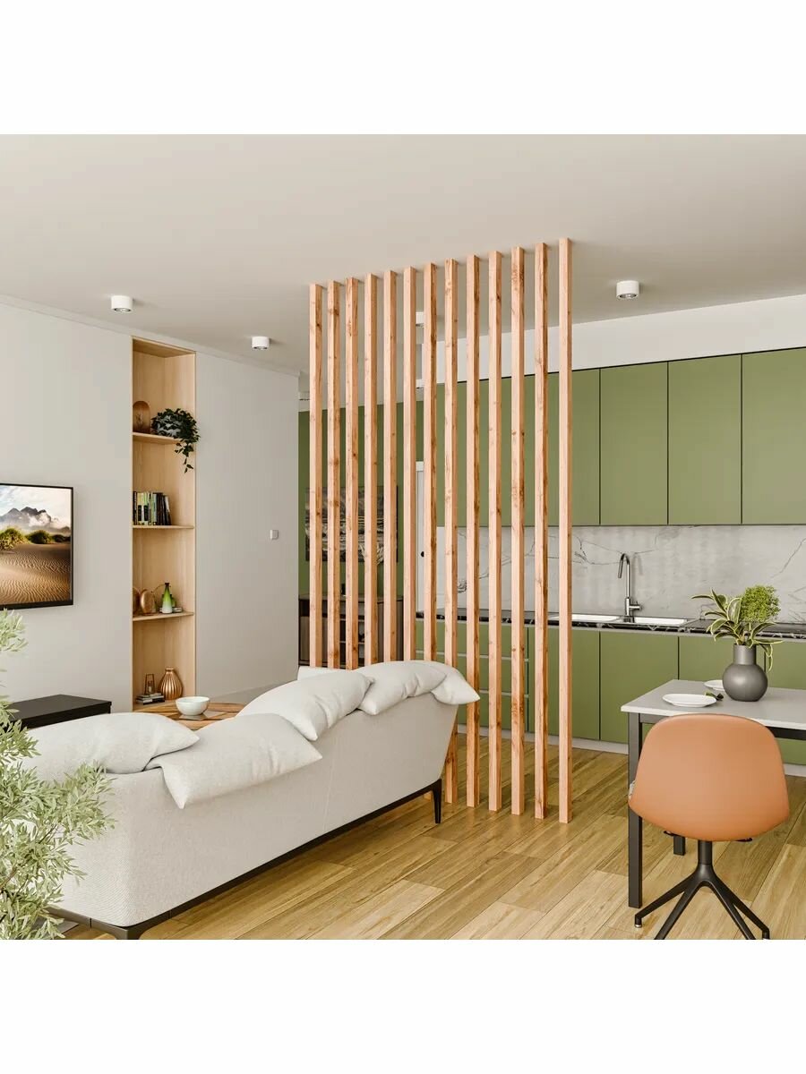 Перегородка из реек отдельностоящие 40х60 мм, ширина 1454 мм, дуб вотан