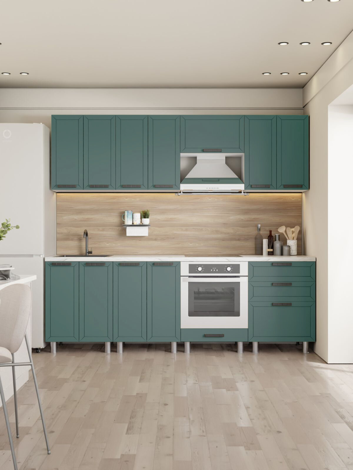 Кухонный гарнитур «Линда» 2,4м, прямой, со столешницей, мебель для кухни, без мойки, изумруд