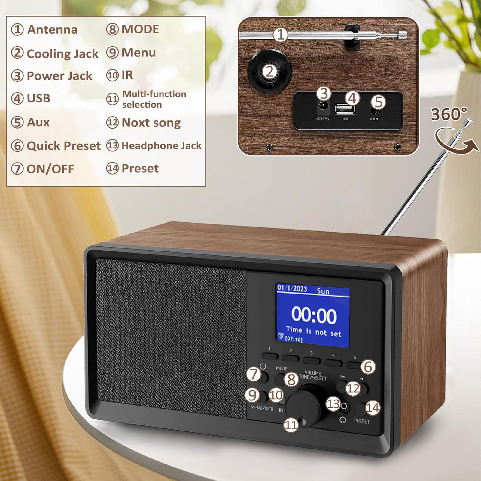 DAB+ FM-радио 2,4-дюймовый цветной дисплей Bluetooth ретро-деревянное цифровое радио с пультом дистанционного управления MP3-плеер USB AUX порт 10 Вт Hi-Fi динамик EU Plug