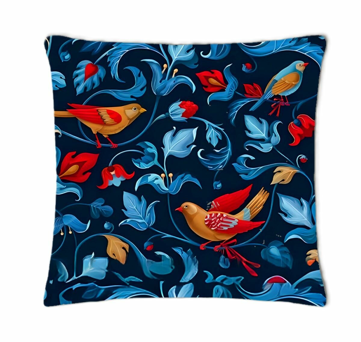 Подушка декоративная Птички на синем 40х40 велюр