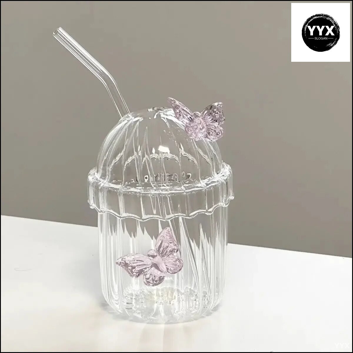 Стеклянная чашка с бабочкой, 1set, 401-500 мл Дизайн и функциональность
