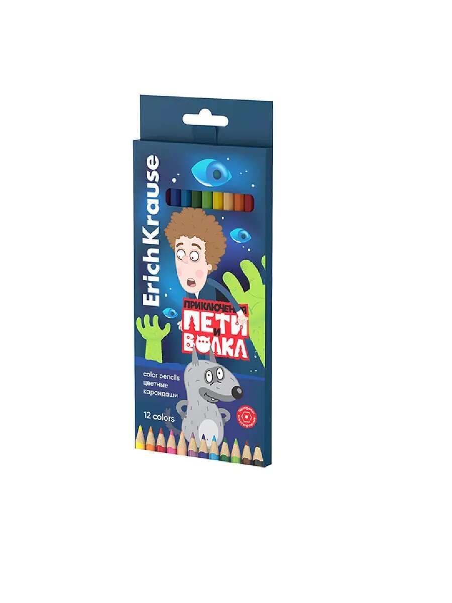 Цветные карандаши ErichKrause Приключения Пети и Волка 12цв пластиковые шестигран 61061 3+