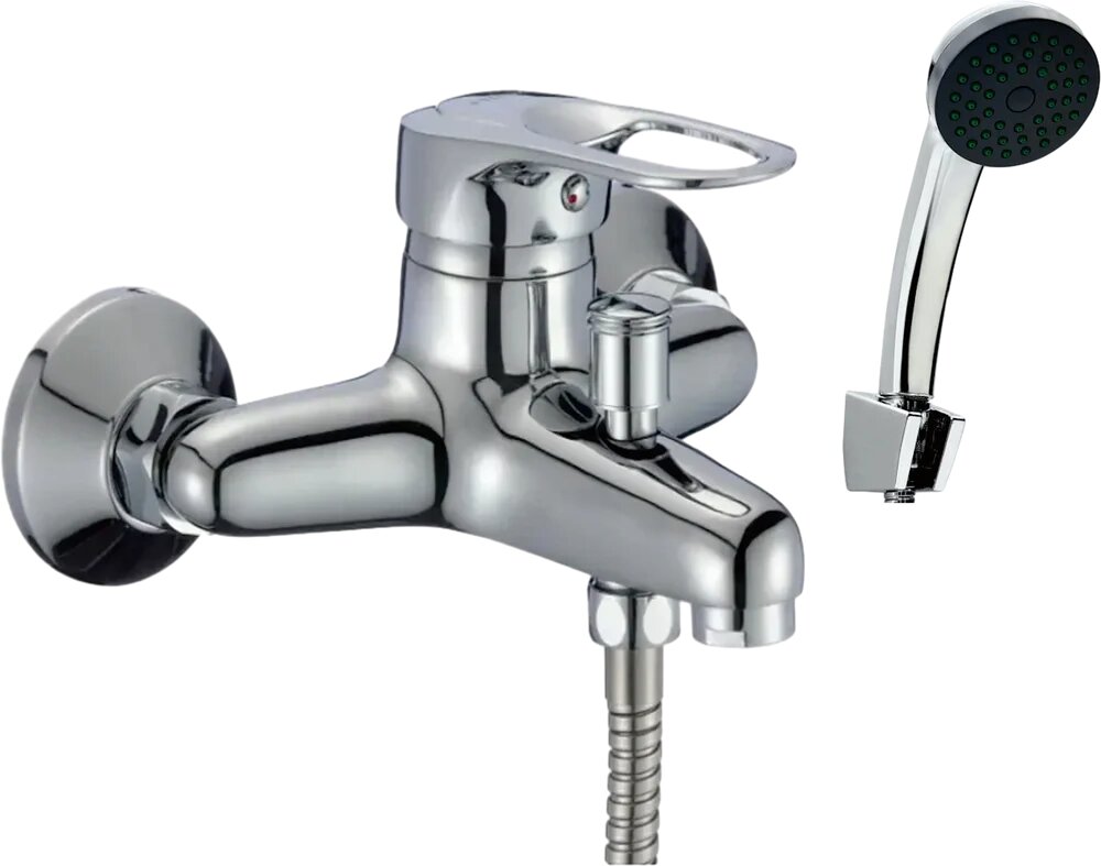 Смеситель для ванны с душем D-lin D130628 с душевым гарнитуром, настенный, однорычажный, хром, глянцевый, с керамическим картриджем