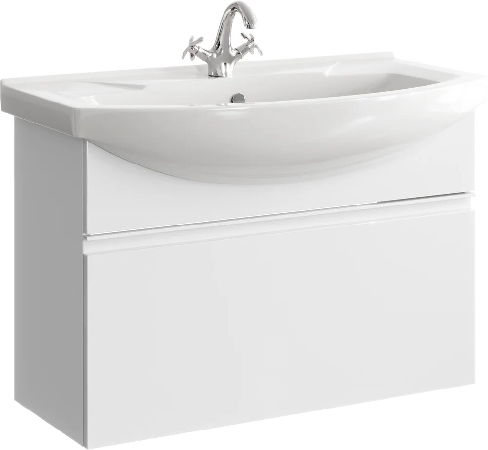 Тумба под раковину без столешницы Aqwella Rodos 85 подвесная, белая, глянцевая, тумба для ванной, с ящиками, с доводчиками