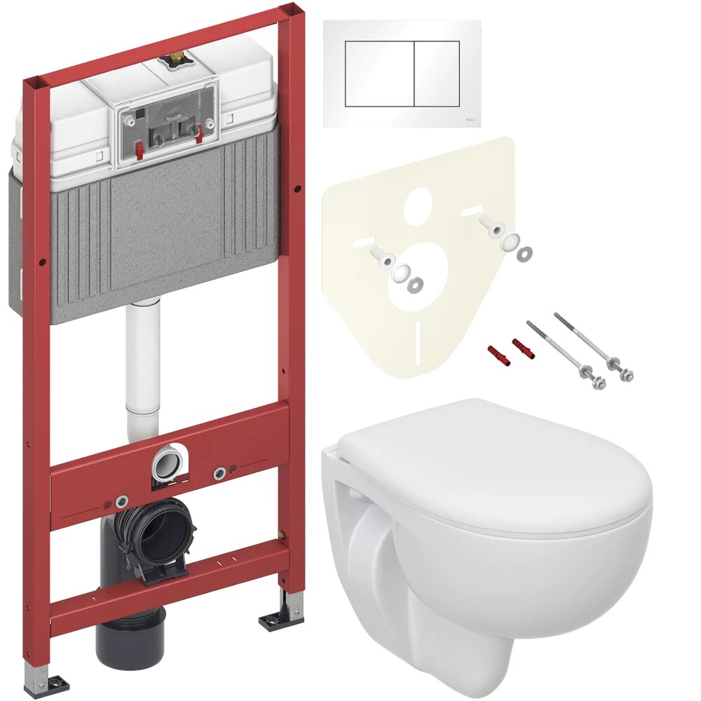 Комплект 3 в 1 Унитаз подвесной Seramiksan Natura A051041H / Сиденье AG50002 / Инсталляция с кнопкой TECE Base 9400413 цвет белый