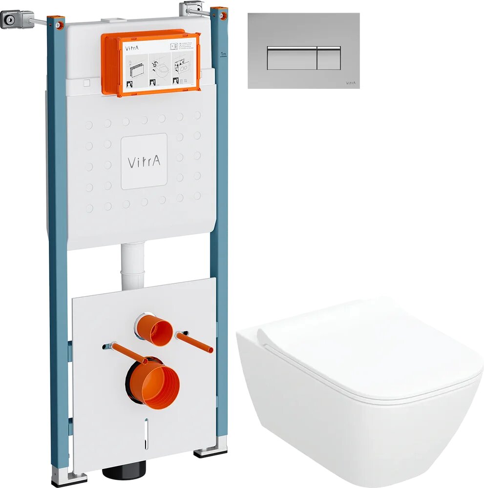 Комплект 3 в 1 Унитаз подвесной Geberit Smyle Square 500.685.01.1 / Инсталляция VitrA V-Fix Core 732-5800-01PV / Кнопка Root Square 740-2380