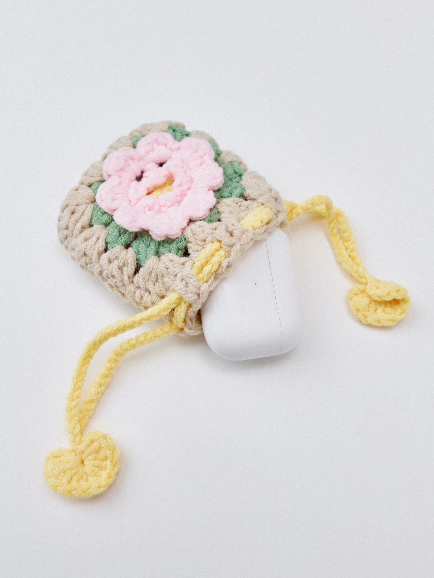 Чехол-сумка SELA "Кроше", для наушников, хлопок/полиэстер, розовый, бежевый, разноцветный