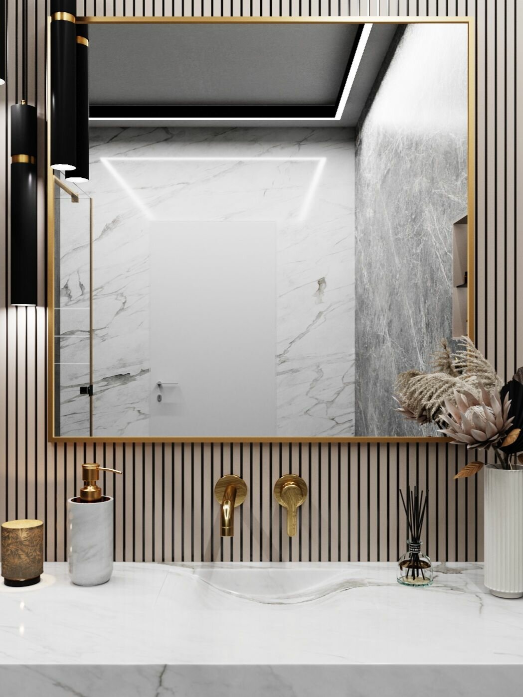 Зеркало настенное 80х80 см. BLX MIRROR в ванную в алюминиевой раме, Золотое